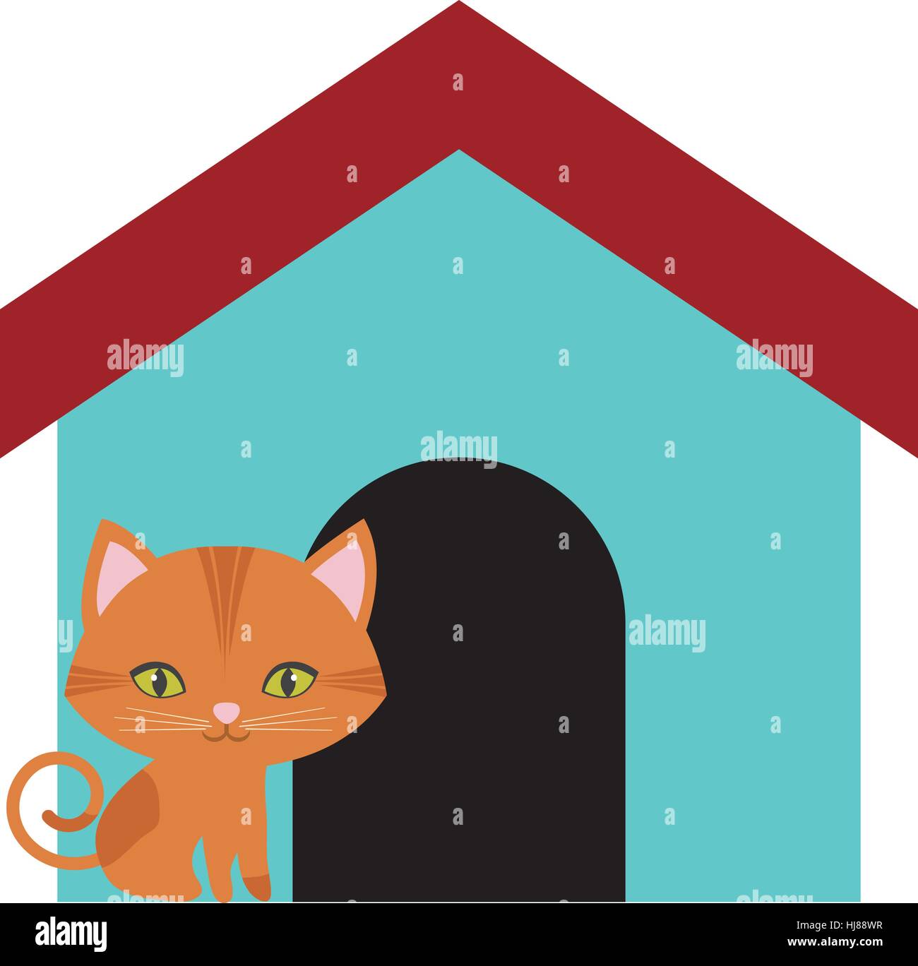 cat feline curious small colored house vector illusration eps 10 Stock ...
