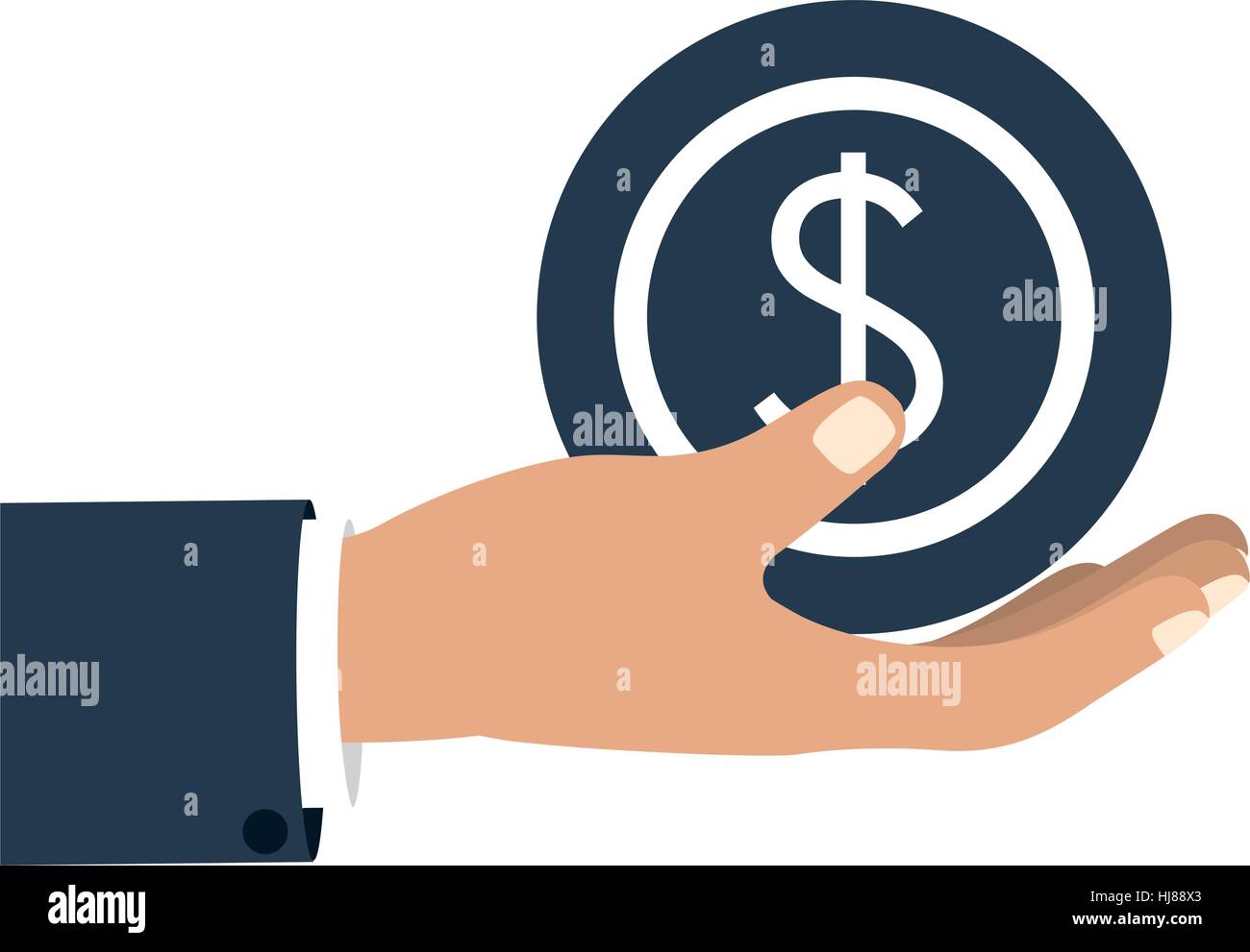 colorful silhouette with right hand hold round money symbol vector ...