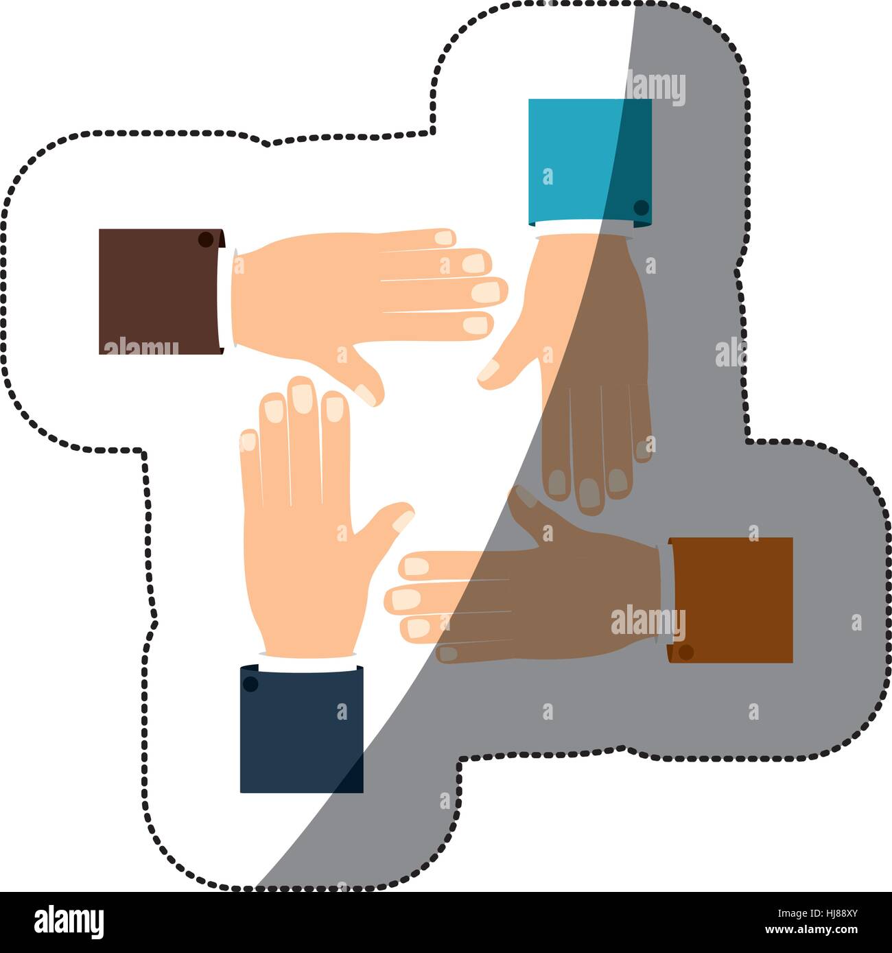 colorful middle shadow sticker with with different hands vector ...