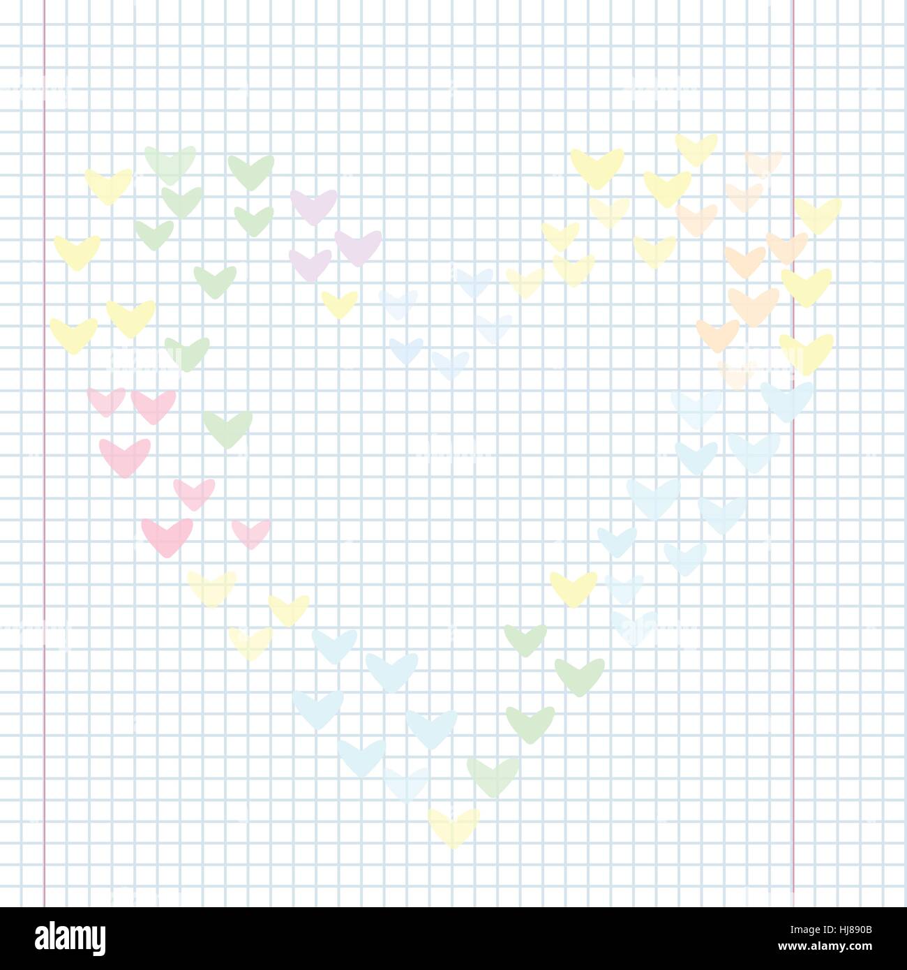 Love concept of hearts on square paper sheet notebook background Stock ...