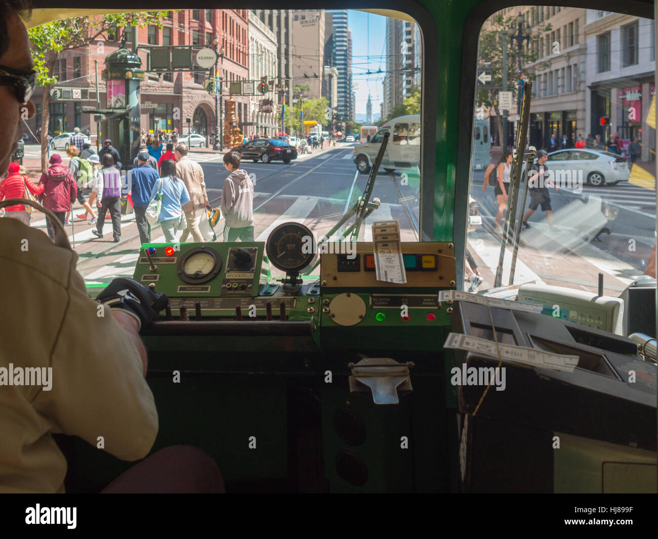 Aside the driver inside a San Francisco streetcar Stock Photo - Alamy