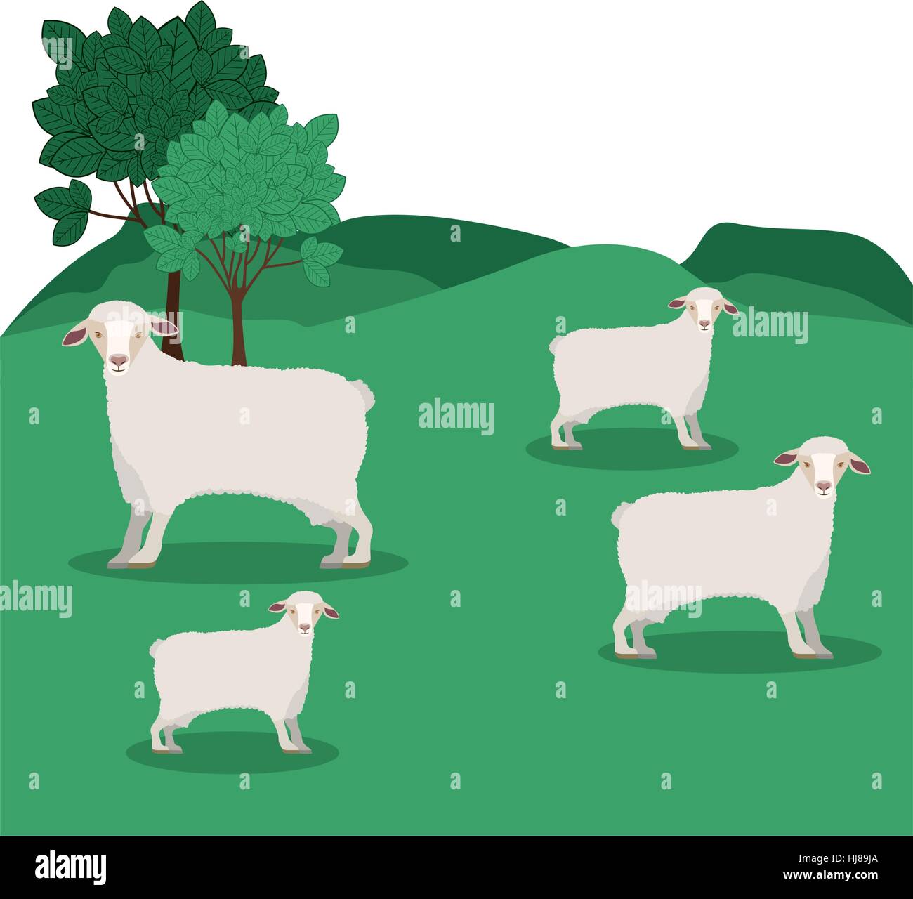 Tree scenery hillside sheep Stock Vector Images - Alamy