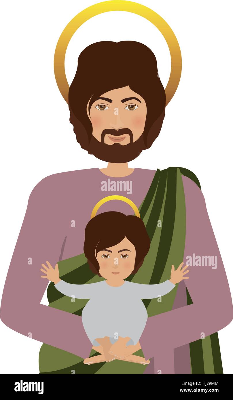 half body saint joseph with baby jesus vector illustration Stock Vector ...