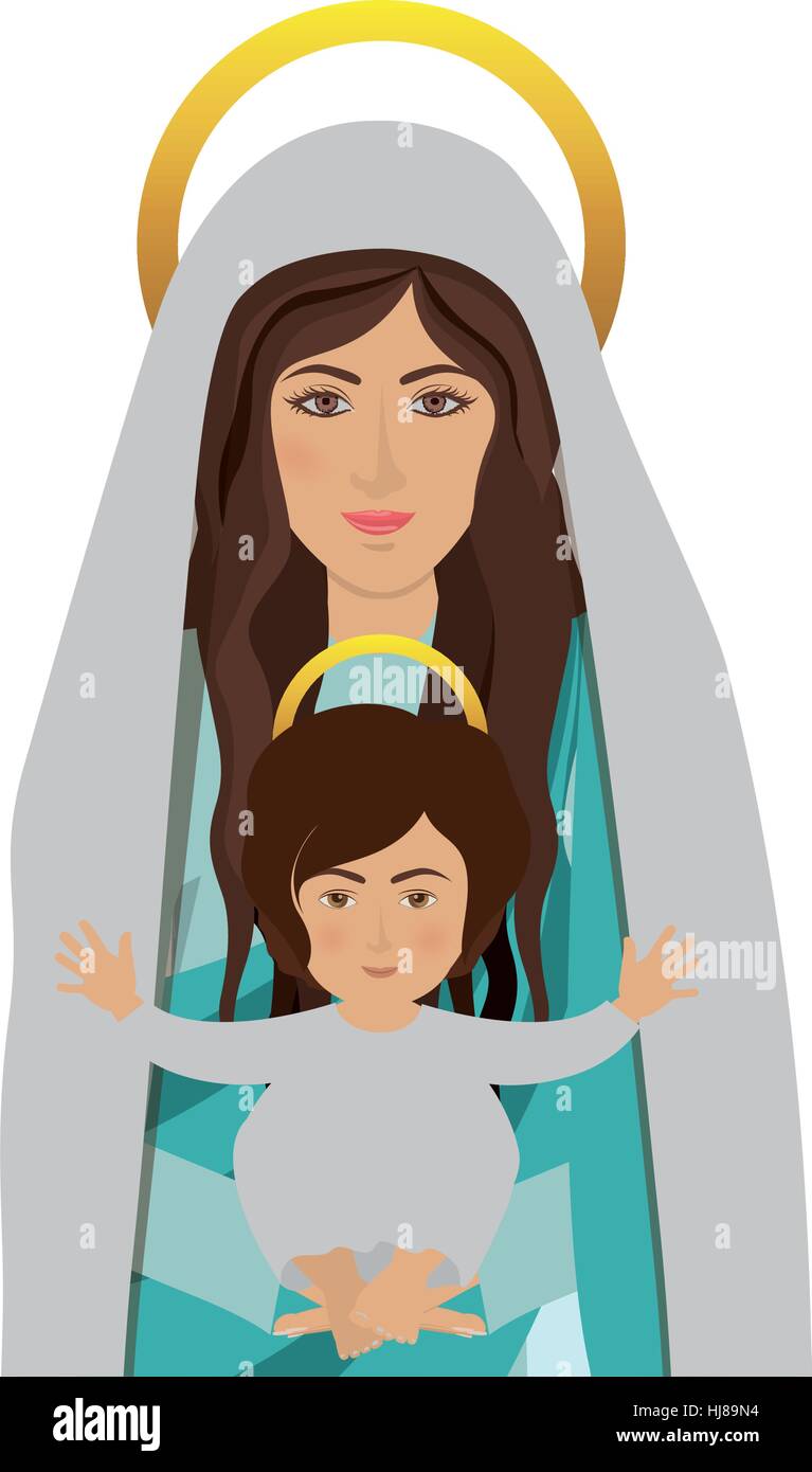 half body saint virgin mary with baby jesus vector illustration Stock ...