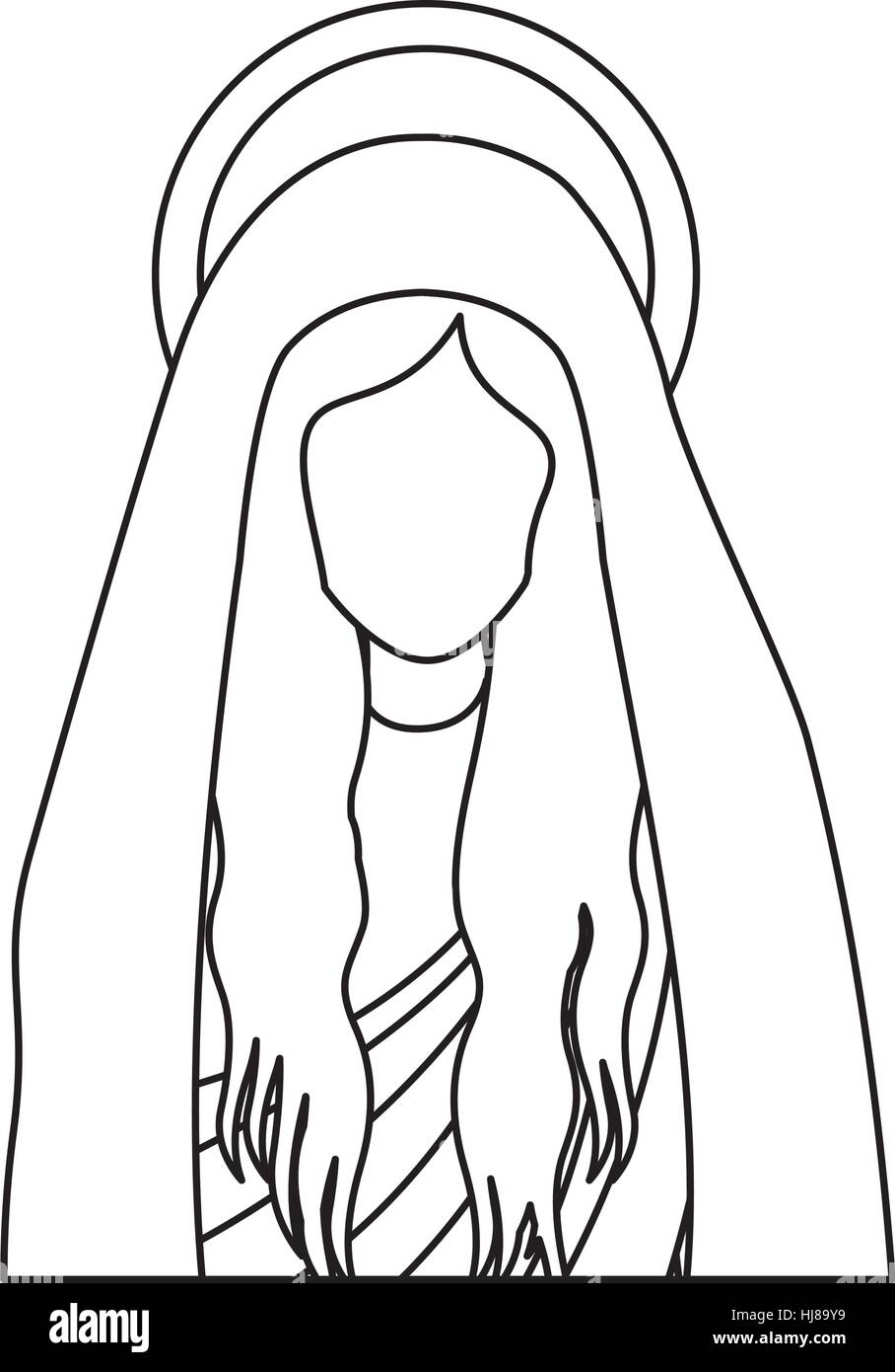 silhouette half body saint virgin mary vector illustration Stock Vector ...