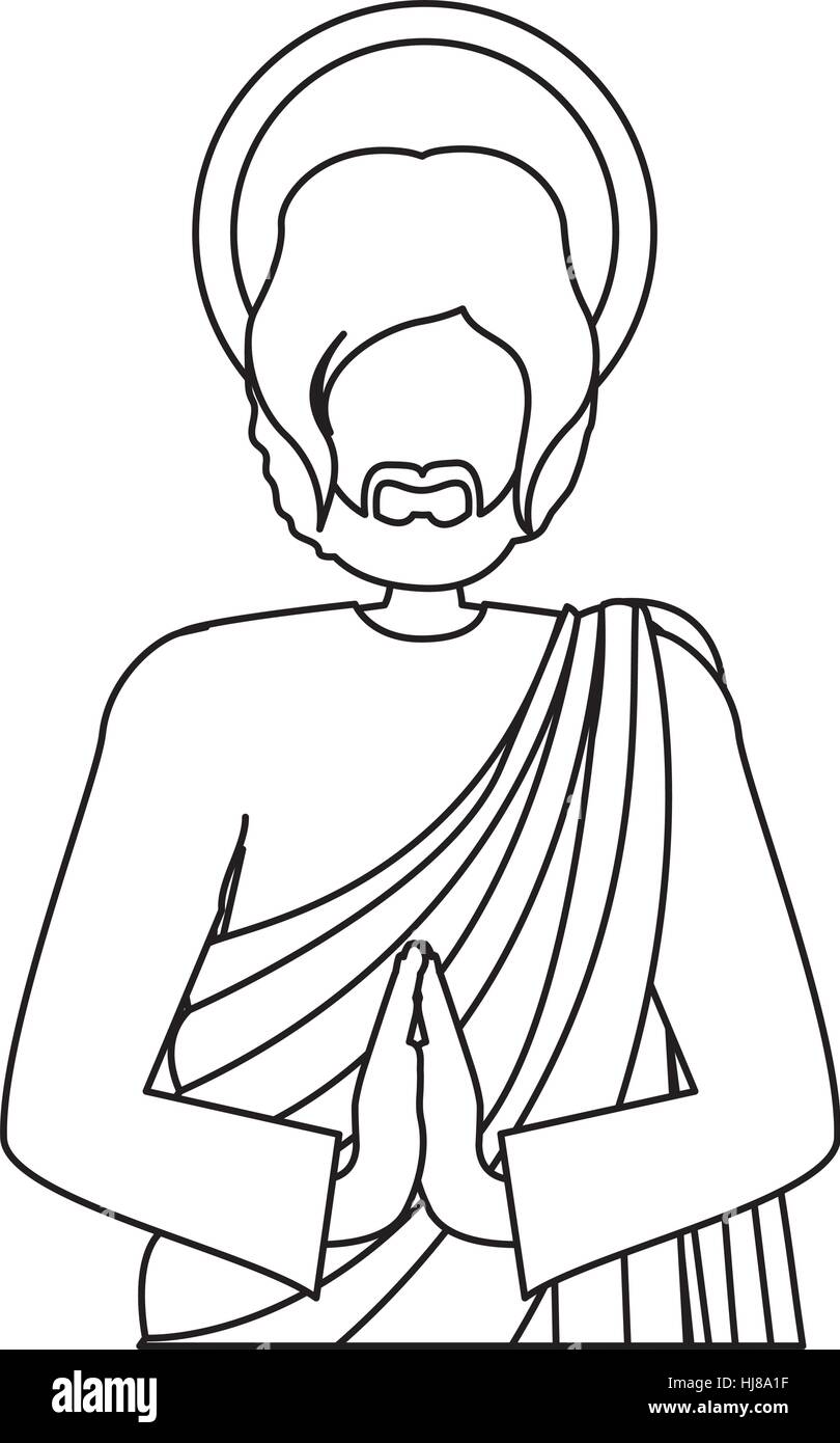 silhouette half body picture saint joseph praying vector illustration ...