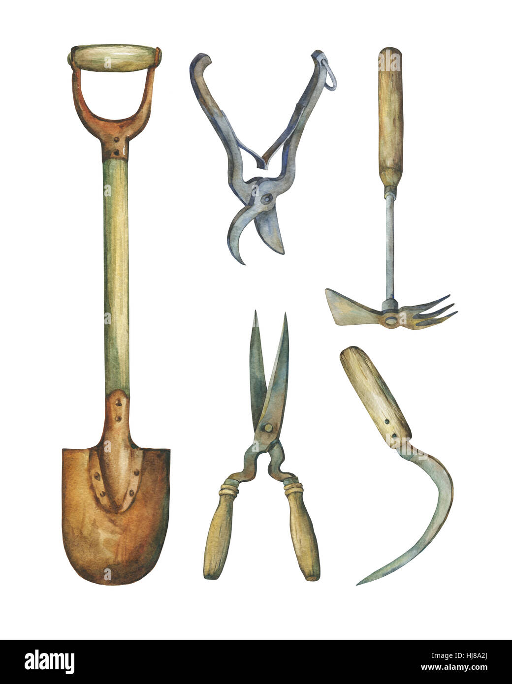 Shovel, hayfork and other tools necessary for garden improvements. Hand ...
