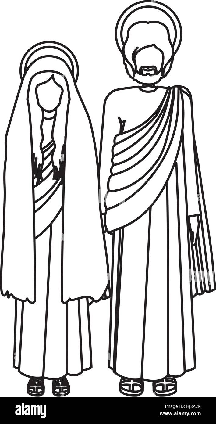 silhouette virgin mary and saint joseph standing vector illustration ...