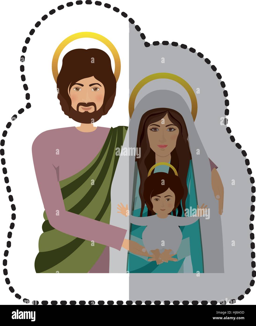 sticker half body picture medium shade of sacred family vector ...