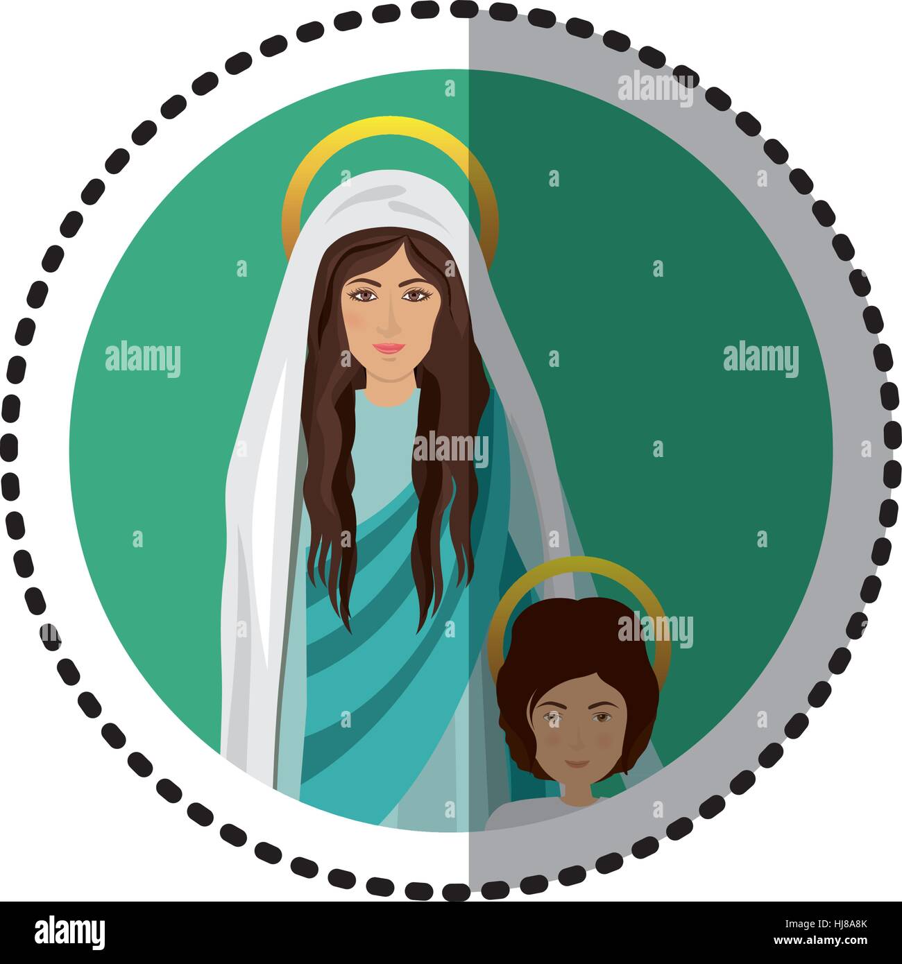 circular sticker of saint virgin mary with child jesus vector ...