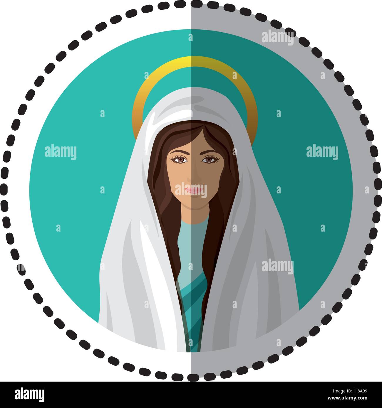circular sticker with half body picture colorful saint virgin mary ...