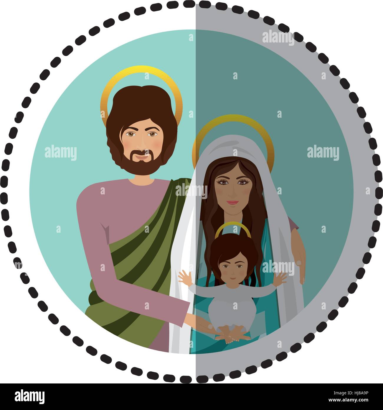 circular sticker with half body picture of sacred family vector ...