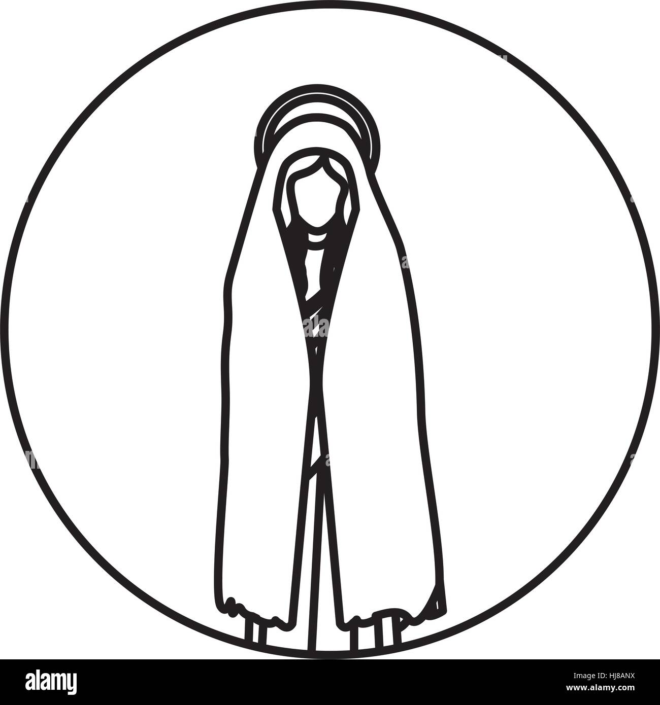 circular shape with silhouette of saint virgin mary vector illustration ...