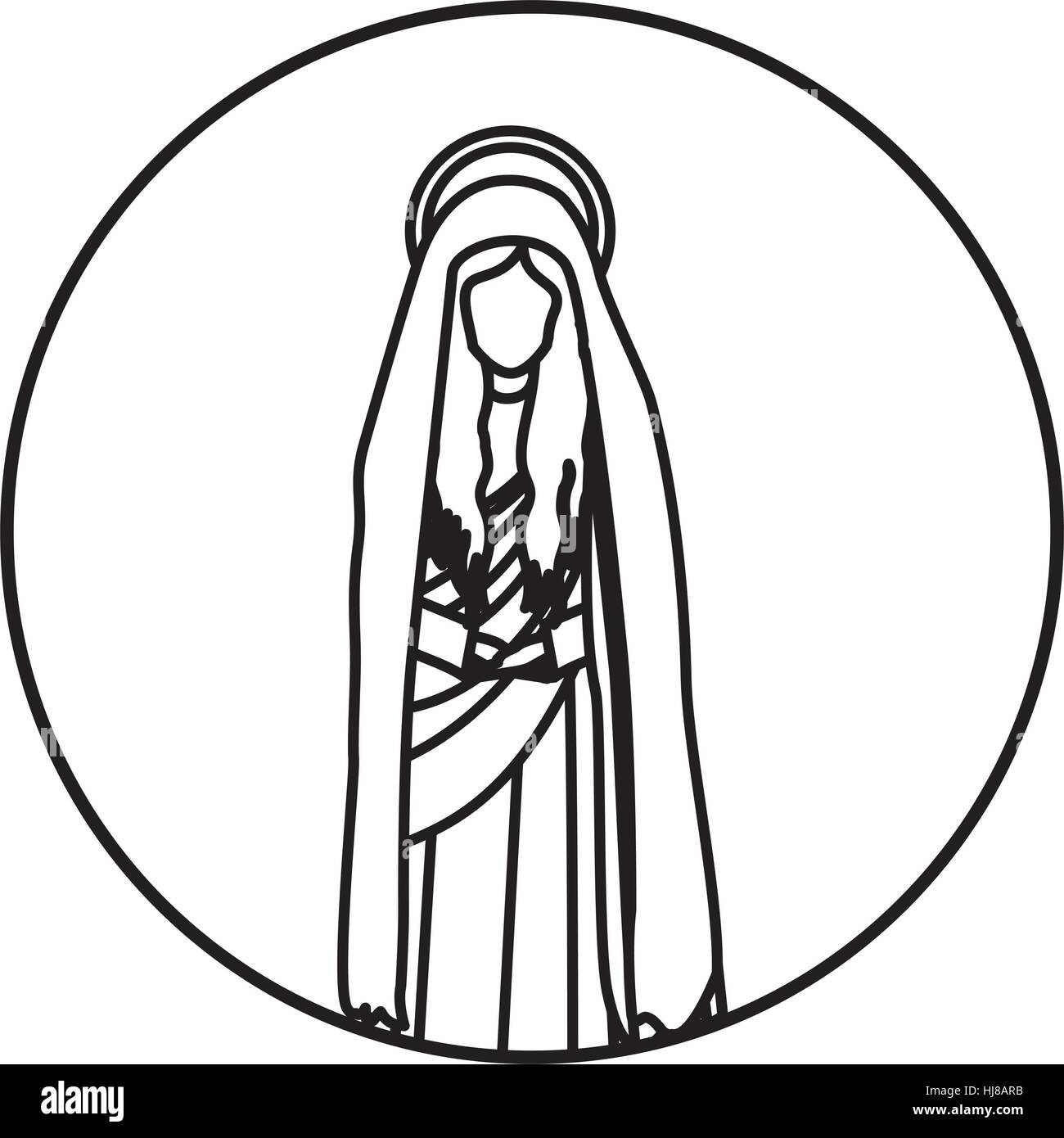 circular shape with contour figure of saint virgin maria vector ...