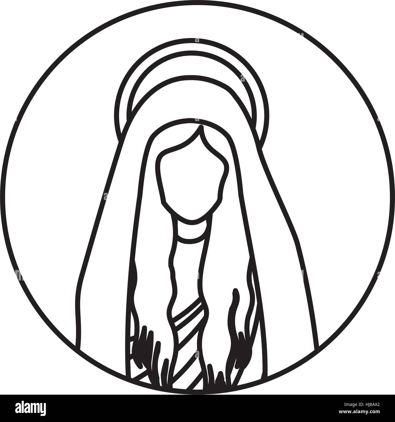 circular shape with silhouette half body saint virgin mary vector ...
