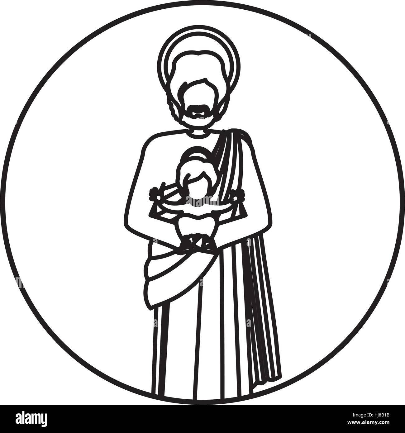 circular shape with contour of saint joseph with baby jesus vector ...