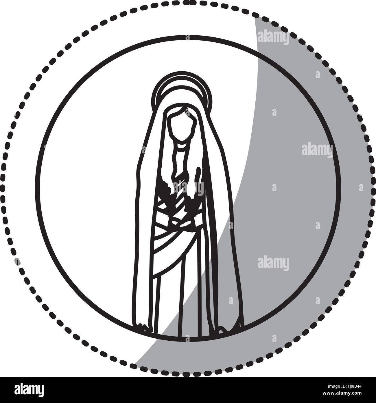 circular sticker with contour figure of saint virgin maria vector ...
