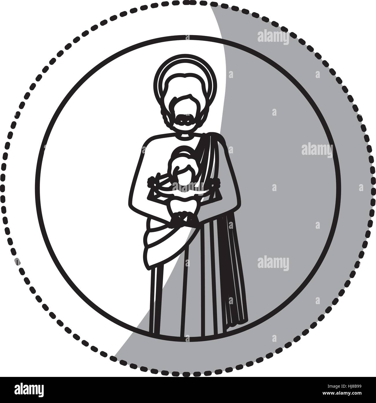 circular sticker with silhouette of saint joseph with baby jesus vector ...