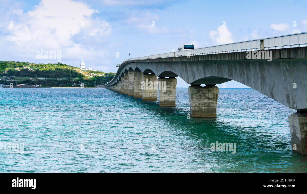 The Kouri Bridge across the ocean, Okinawa, Japan Stock Photo - Alamy