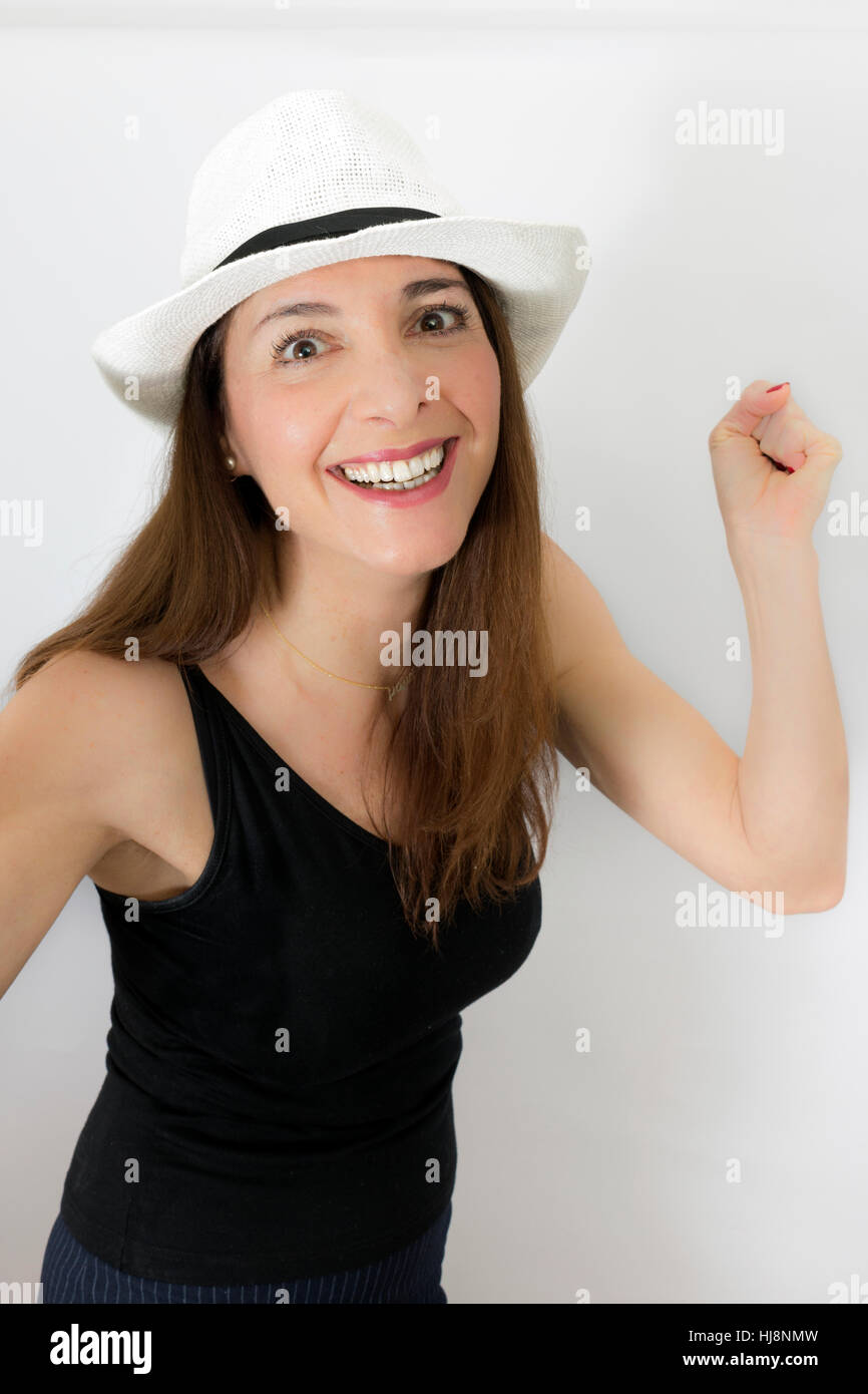Woman Celebrating so Happy Isolated Stock Photo - Alamy