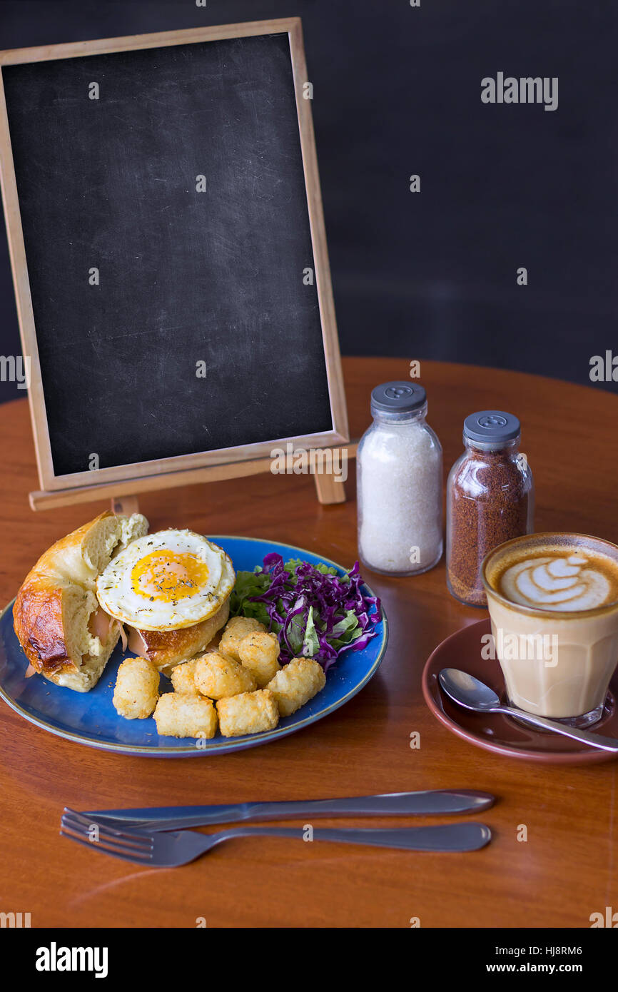 Breakfast, Coffee and Empty Chalkboard Stock Photo - Alamy