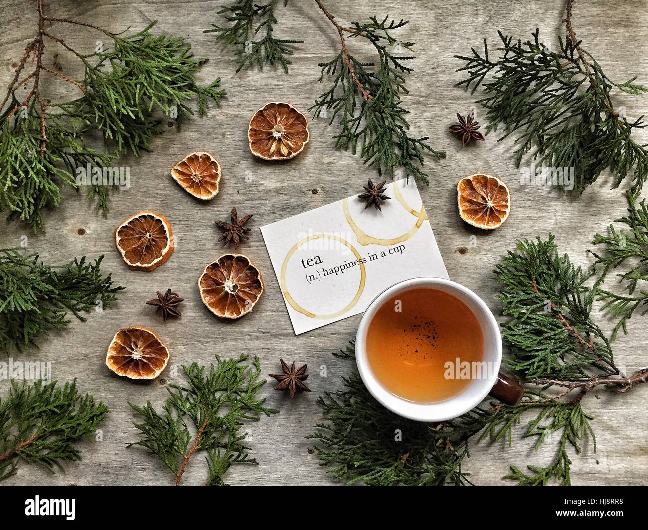 Tea with fir tree branches and dried oranges Stock Photo - Alamy