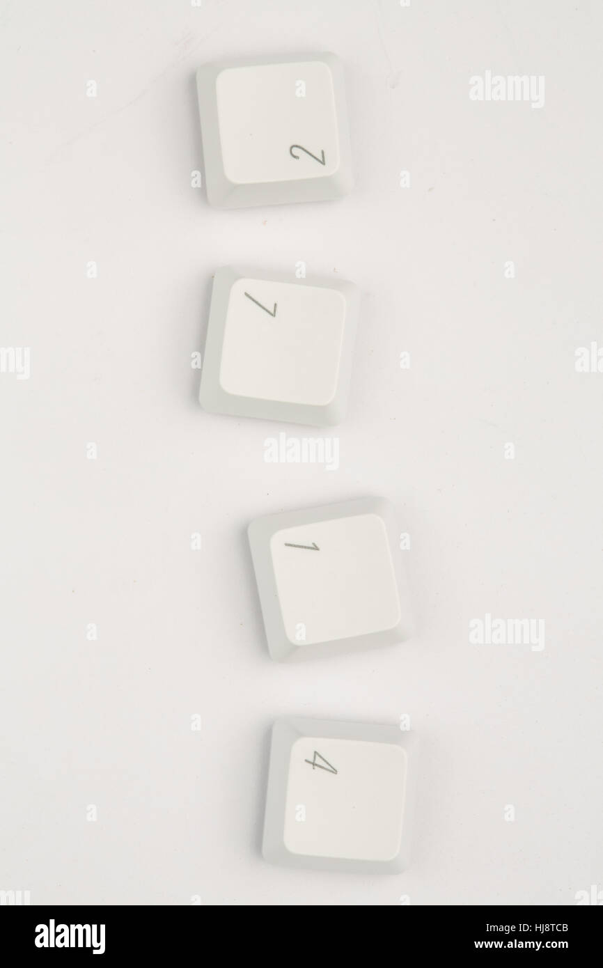 Four keys of number of keyboard on white background Stock Photo - Alamy