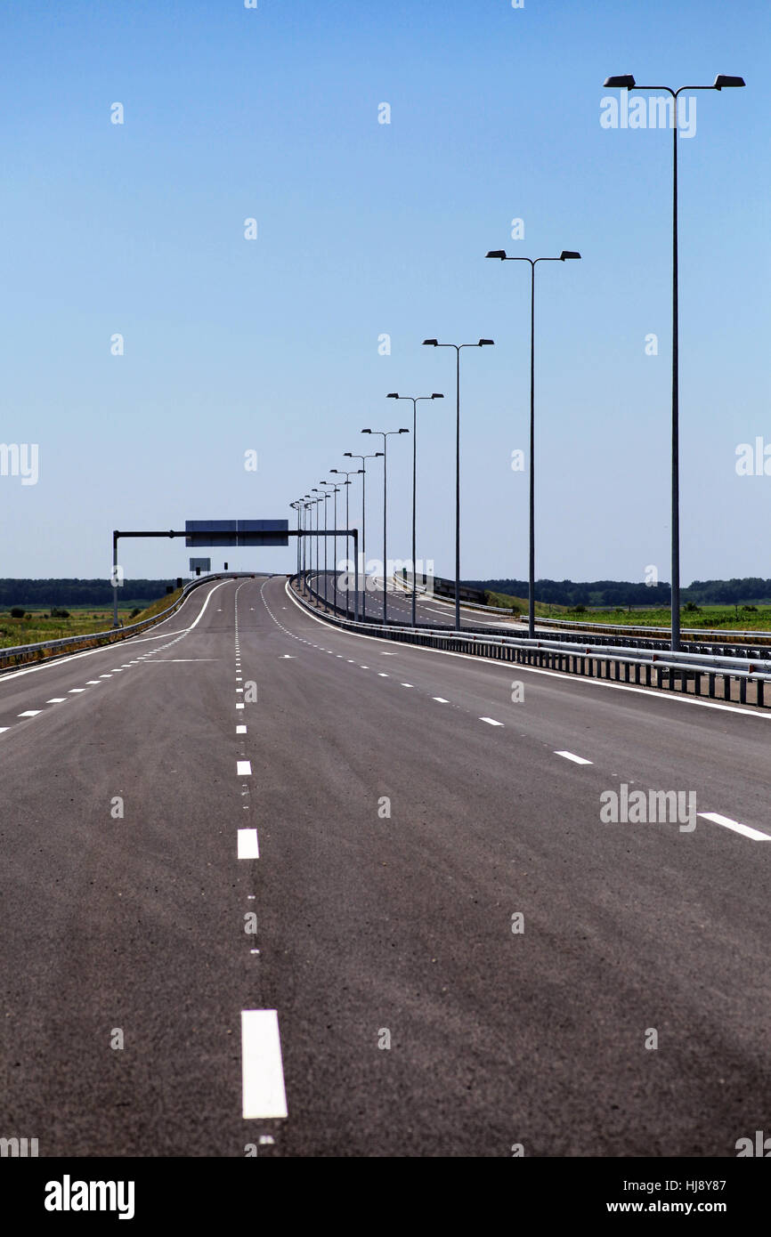 new, motorway, highway, empty, road, street, drive, blue, travel ...