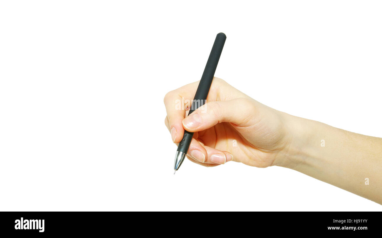 pen in woman hand isolated on white background Stock Photo - Alamy