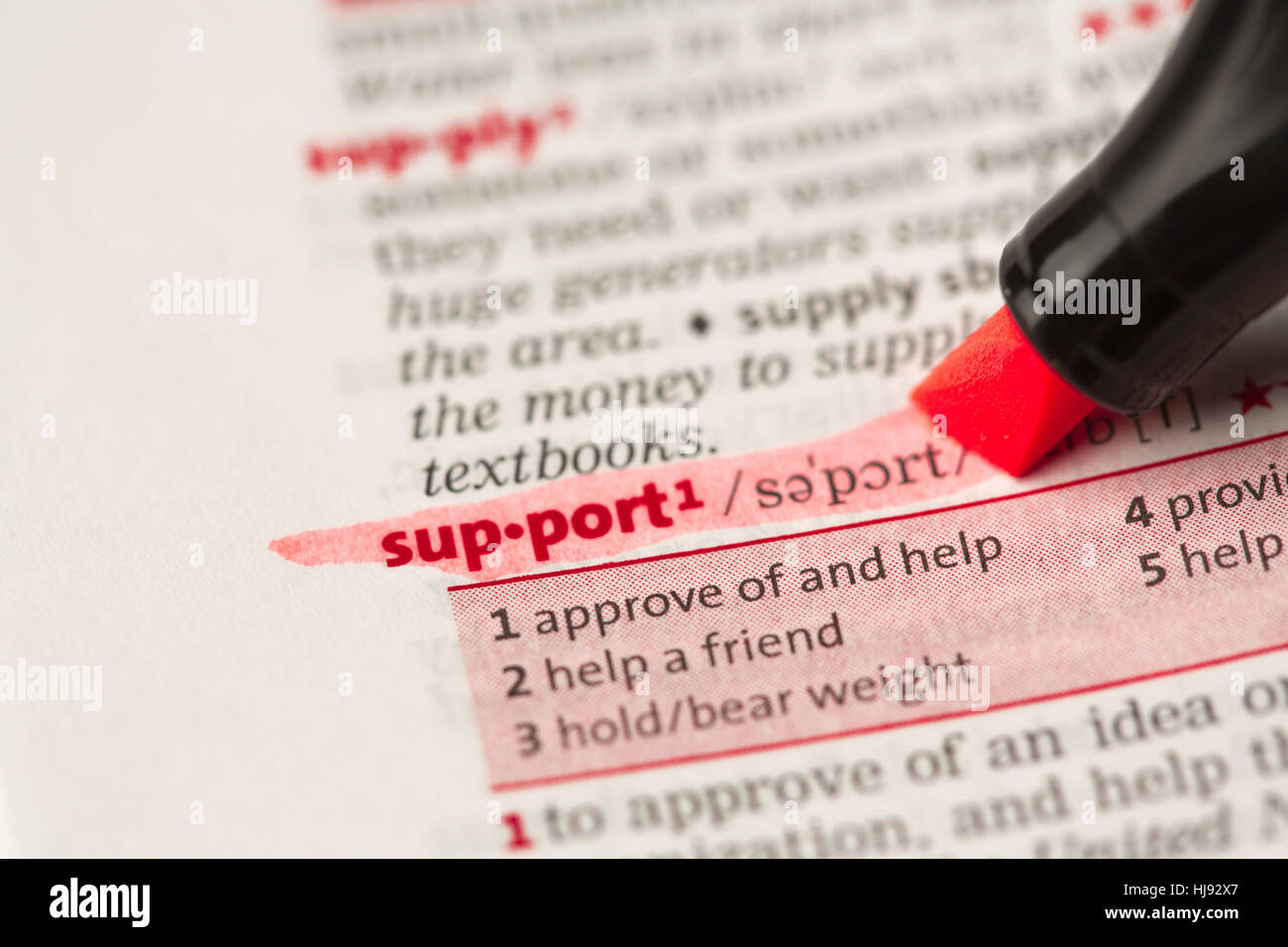 Support definition highlighted in red in the dictionary Stock Photo - Alamy