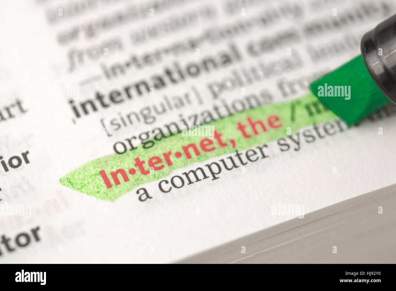 Internet definition highlighted in green in the dictionary Stock Photo ...