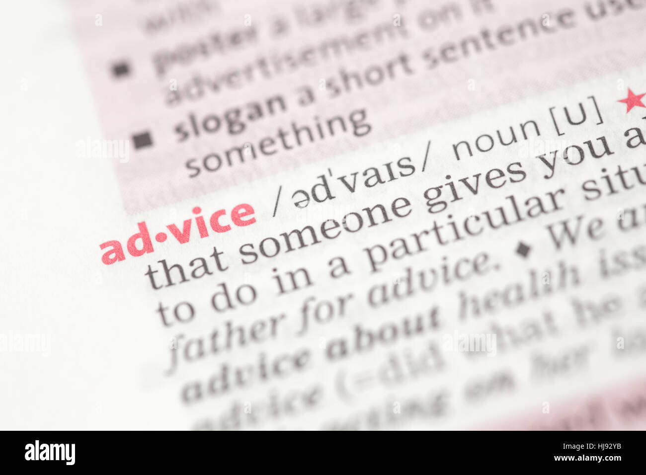 Advice definition in the dictionary Stock Photo - Alamy
