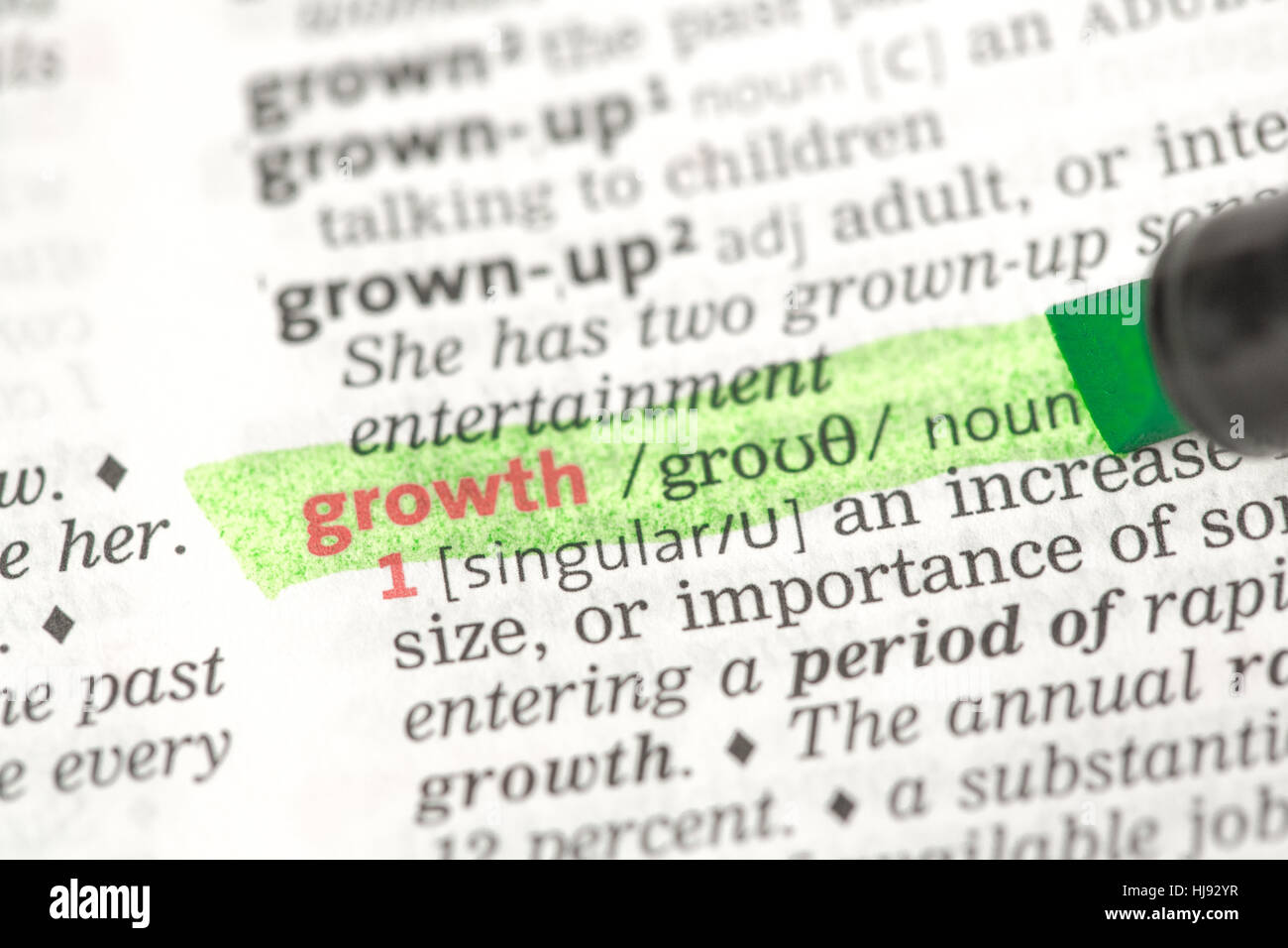 Growth definition highlighted in green in the dictionary Stock Photo ...