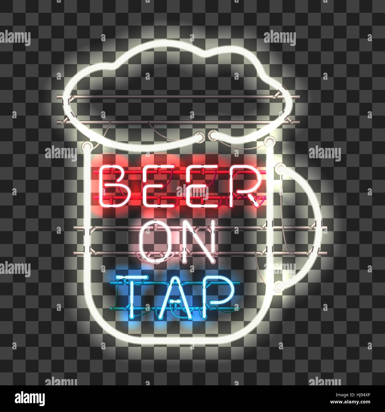 Glowing neon bar sign BEER ON TAP isolated on transparent background ...
