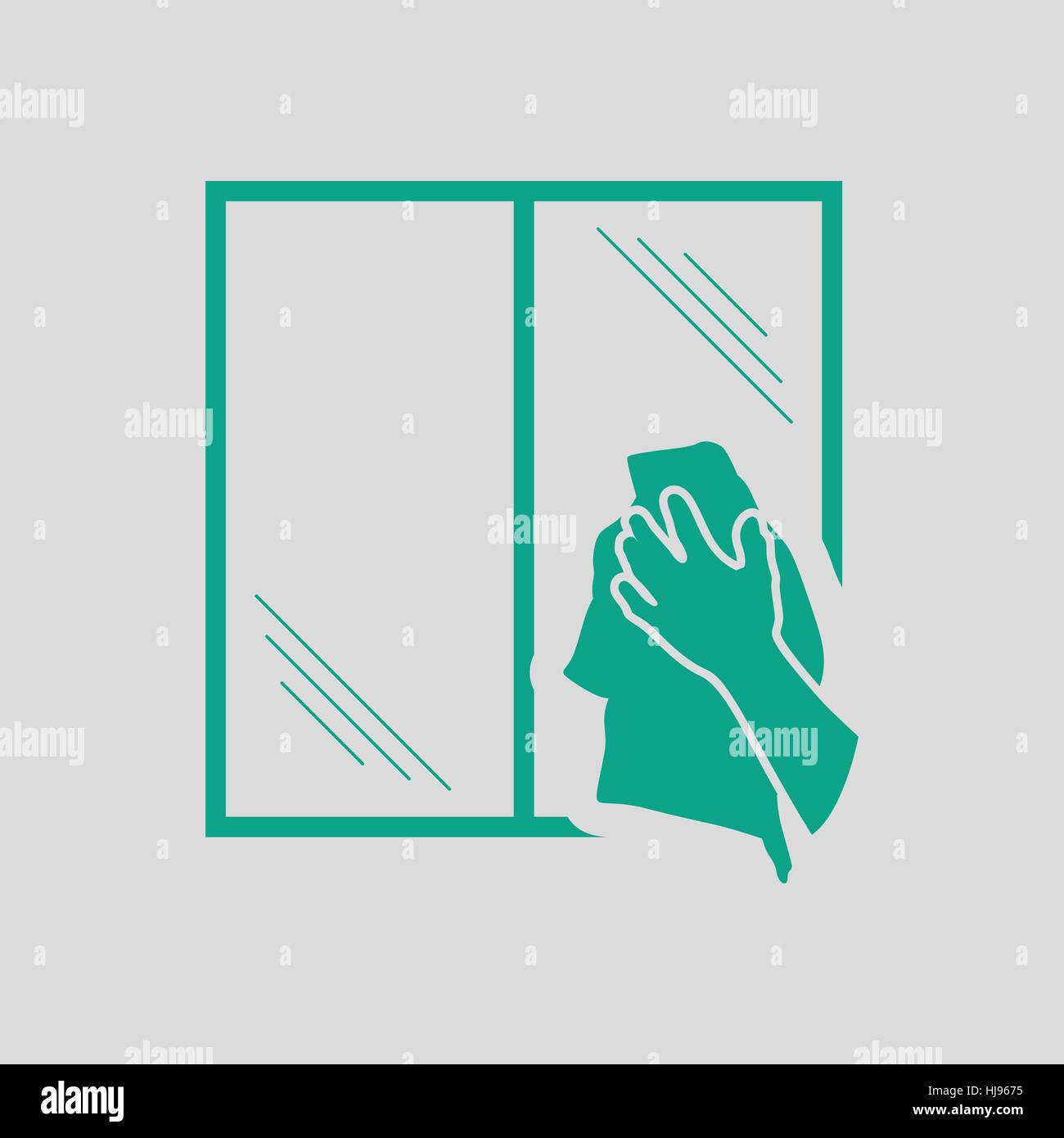Hand wiping window icon. Gray background with green. Vector ...