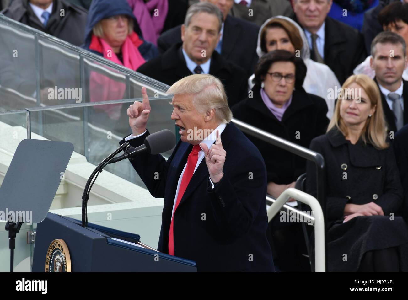 President Donald Trump delivers his Inaugural address after being sworn ...