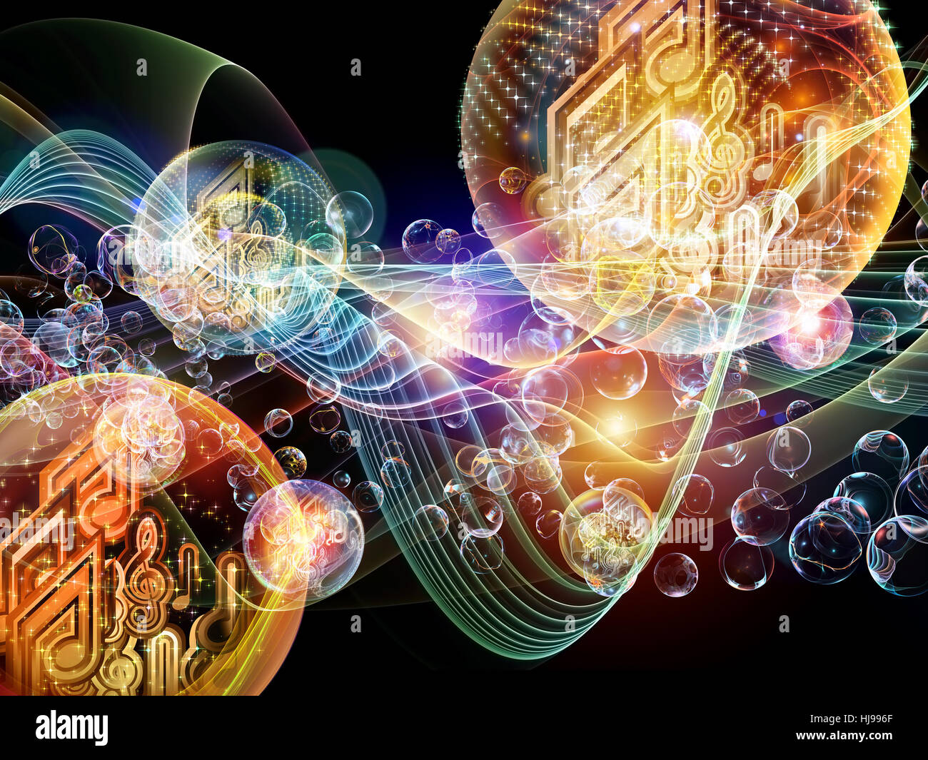 Bubble Symphony series. Abstract design made of musical notes, fractal ...