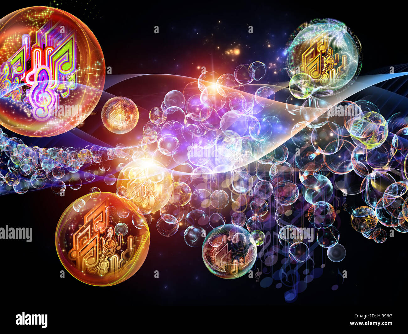 Bubble Symphony series. Abstract composition of musical notes, fractal ...