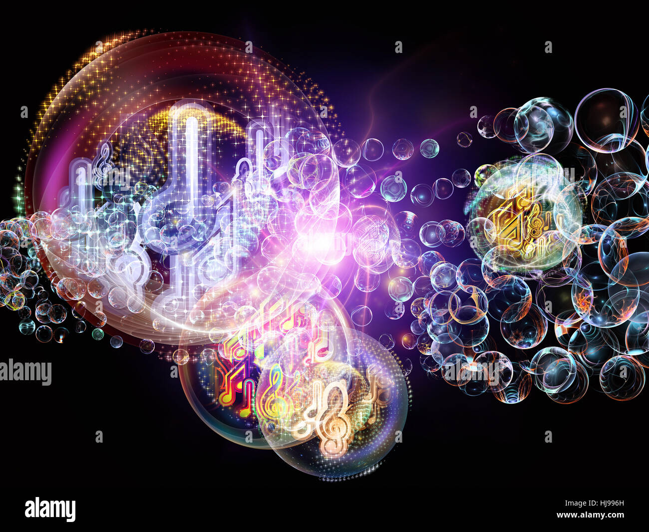 Bubble Symphony series. Artistic abstraction composed of musical notes ...