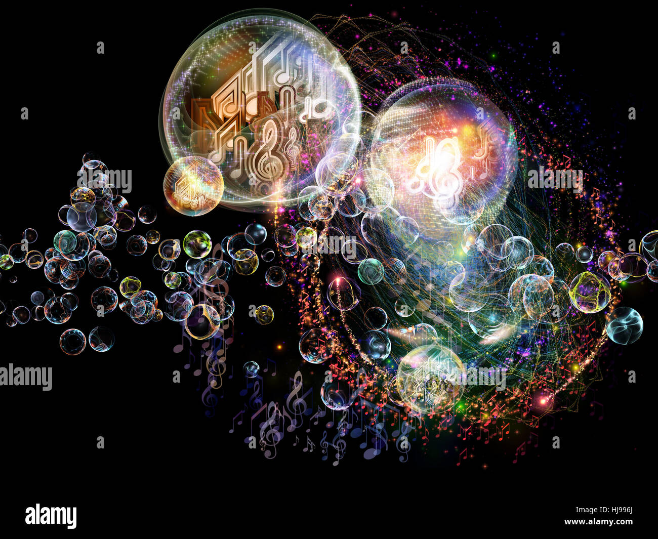 Bubble Symphony series. Backdrop design of musical notes, fractal ...