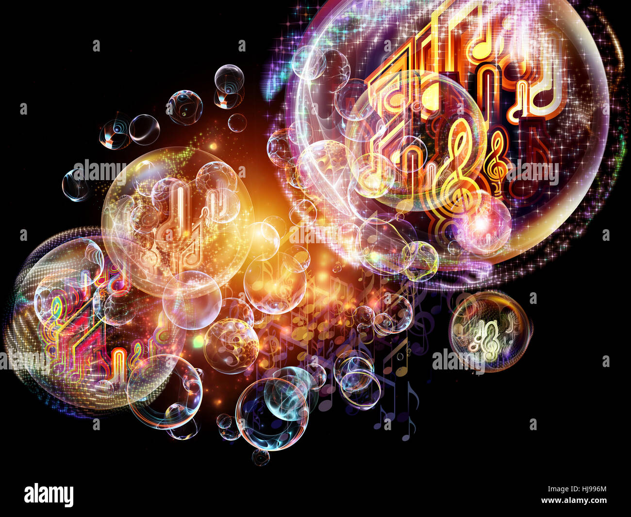 Bubble Symphony series. Creative arrangement of musical notes, fractal ...