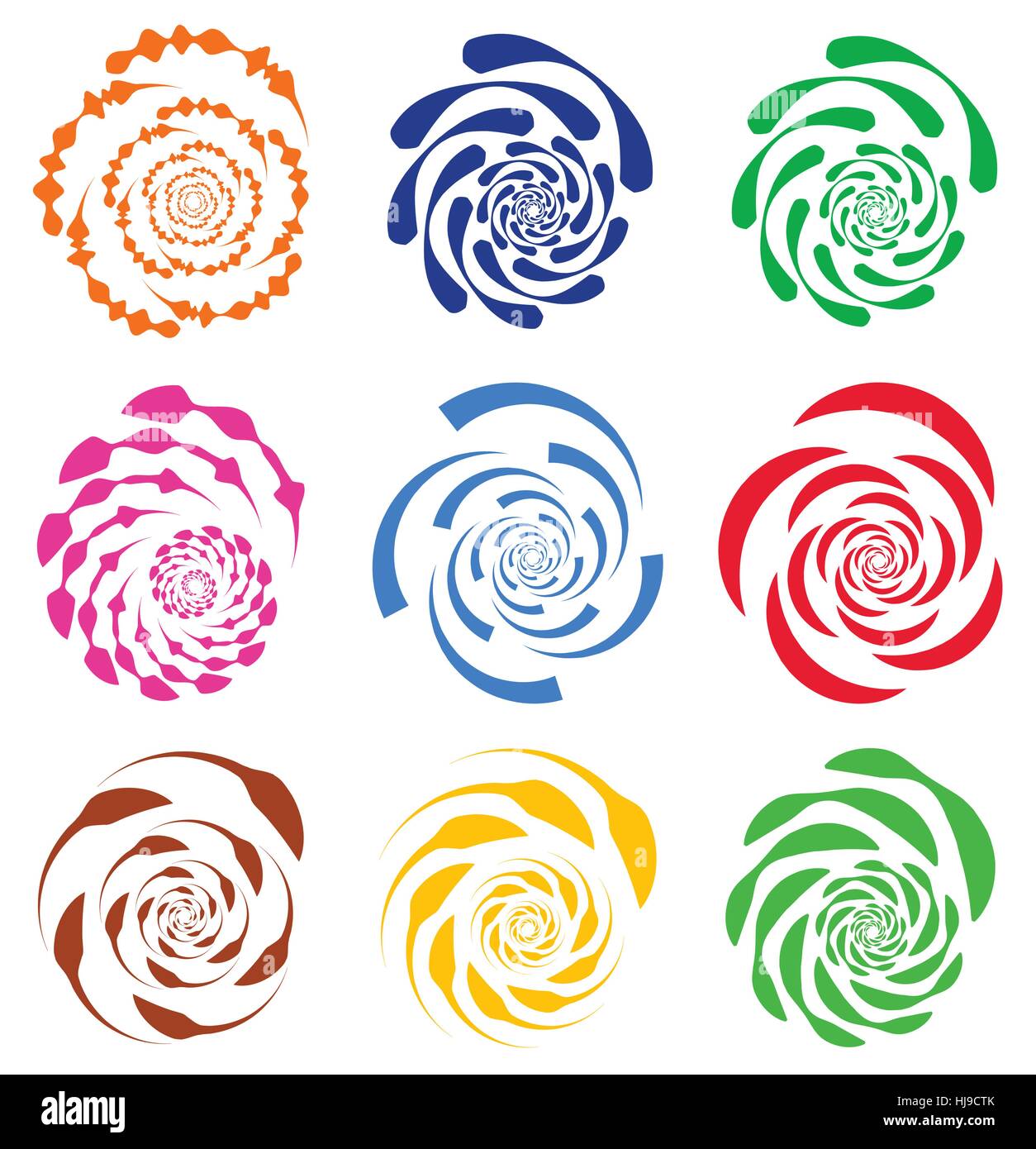 Spiral, rotating shape, element set with 9 different version Stock ...