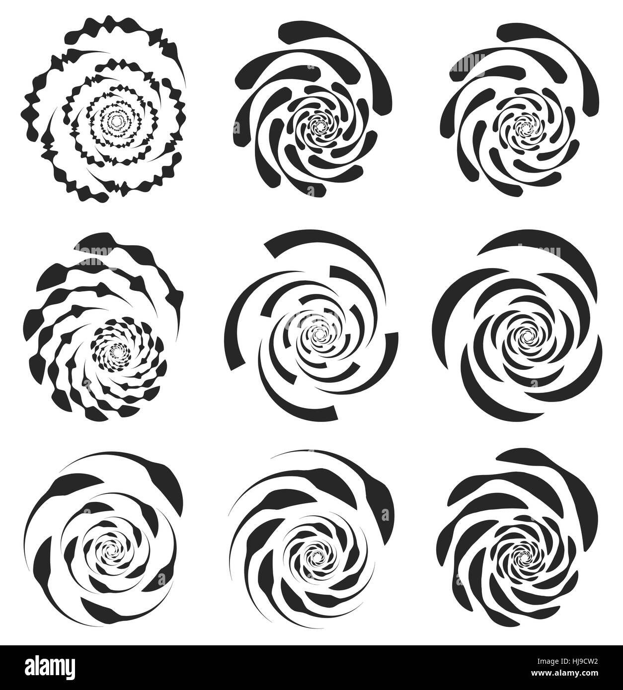 Spiral, rotating shape, element set with 9 different version Stock ...