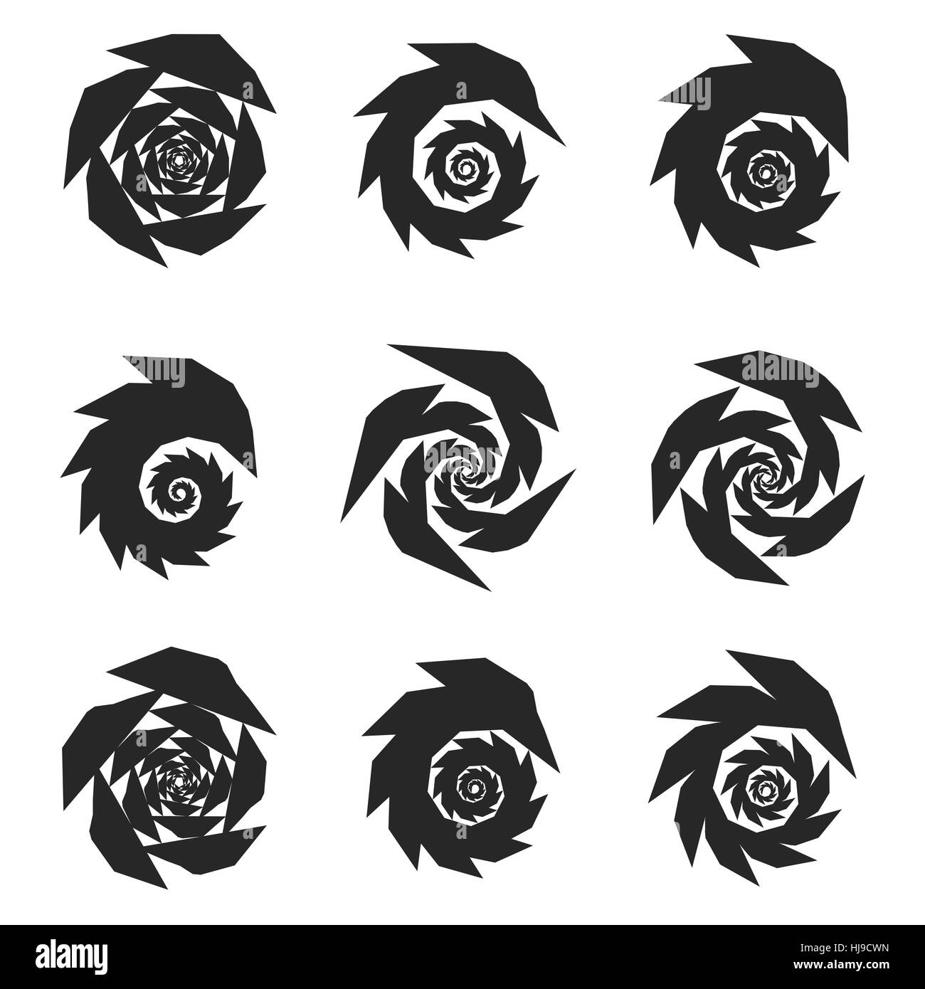 Spiral, rotating shape, element set with 9 different version Stock ...