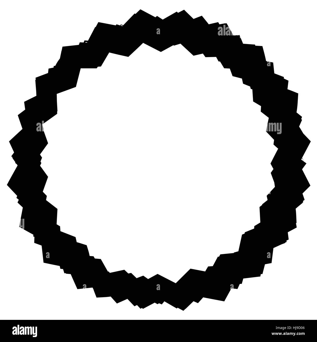 Edgy, zigzag circle frame, circle border. Textured circular shape Stock ...