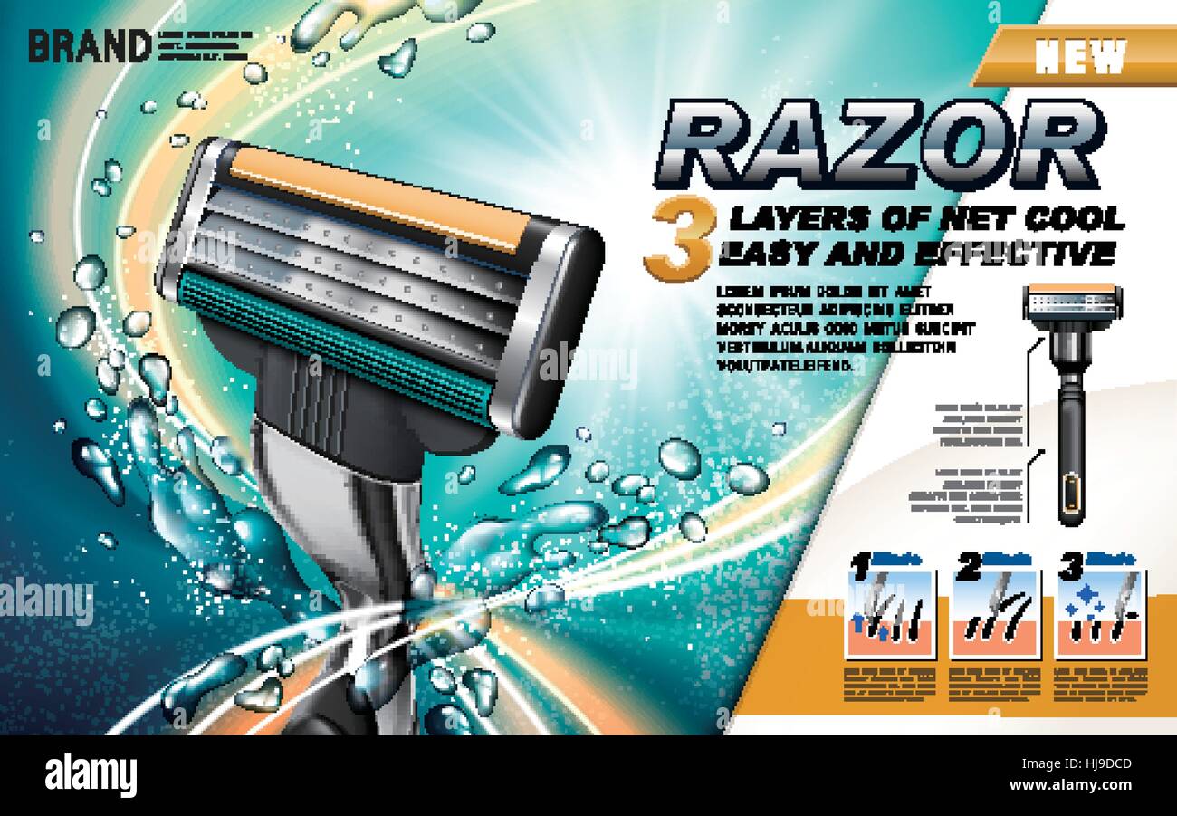 new shavers with orange light and water drops around, american retro ...