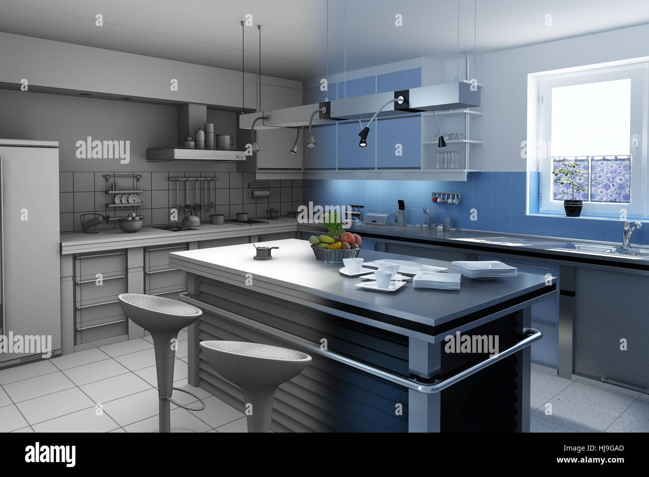 moderen kitchen final wireframe Stock Photo - Alamy
