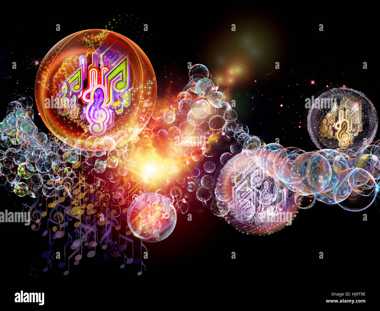 Bubble Symphony series. Backdrop design of musical notes, fractal ...
