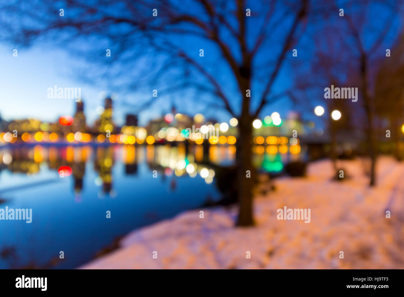 Portland Oregon downtown skyline along Willamette River during winter ...