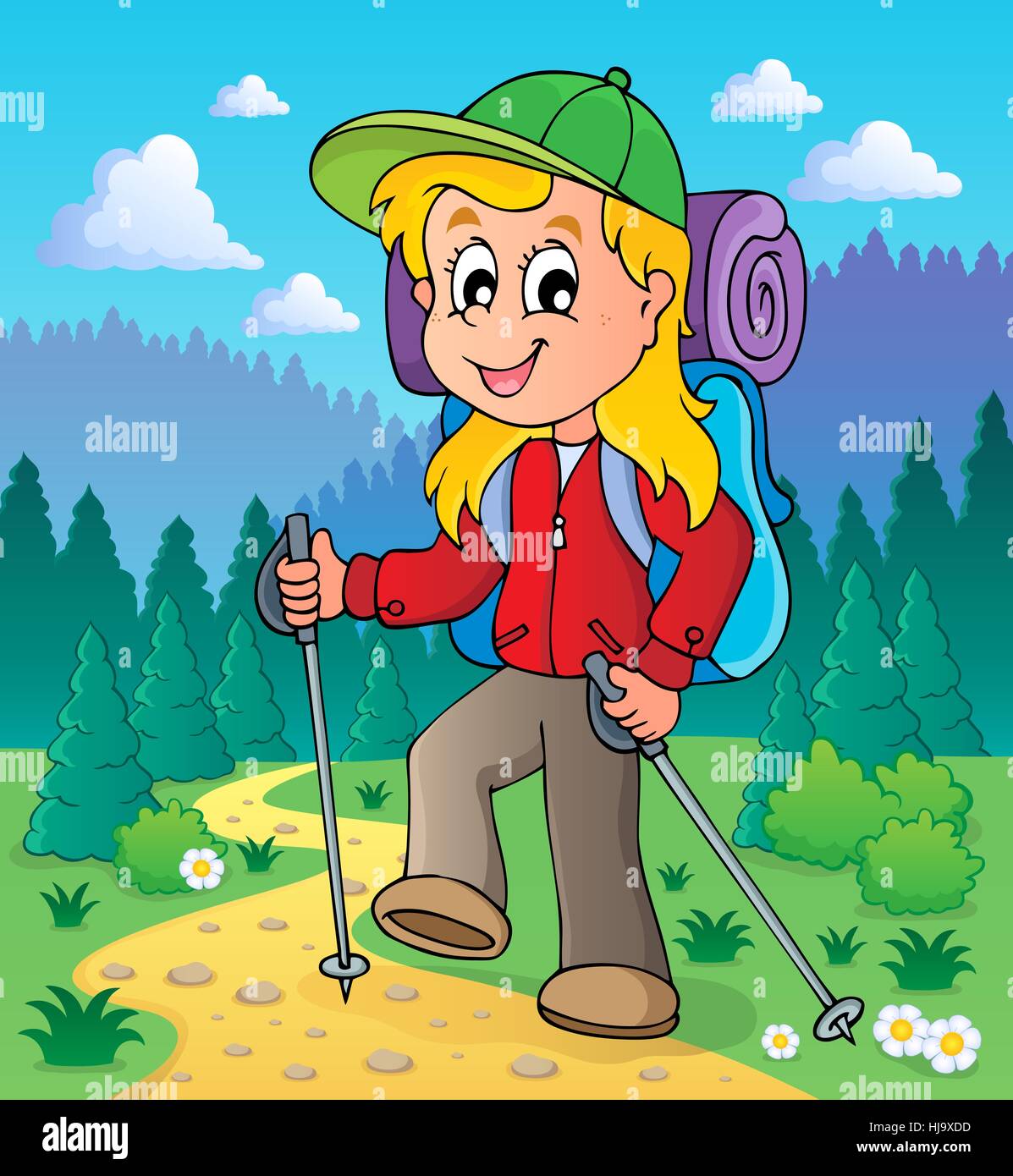 Cartoon hiker woman smiling hi-res stock photography and images - Alamy